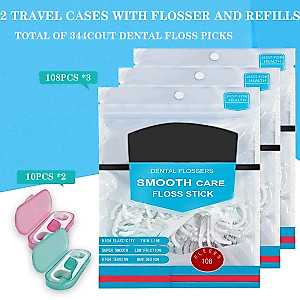 Dental Floss Picks,344 Count Tasteless Tooth Picks Flossers,Travel Floss with Travel Case,Tooth Picks Flossers for Oral Cleaning,Oral Care Flossers for Adults & Kids(3 Bags)