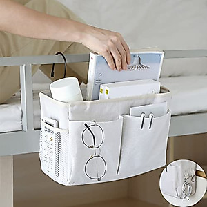 SMALIGOLA Bedside Caddy Bedside Hanging Storage Basket Multi-Function Organizer Caddy for Bunk and Hospital Beds Dorm Rooms Bed Rails, Can be Placed Glasses Books Mobile Phones Keys(White)