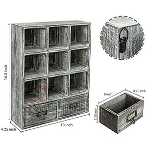 MyGift Wall-Mounted Wood Shadow Box Shelf - Graywashed Wooden Table Top Display Organizer with 2 Pull Out Drawers