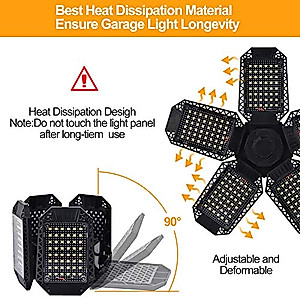 2 Pack LED Garage Lights, 120W Deformable LED Garage Ceiling Lights with 5 Adjustable Panels, 12000LM E26 LED Shop Lights for Garage, Basement, Barn, High Bay Light (2 Pack)