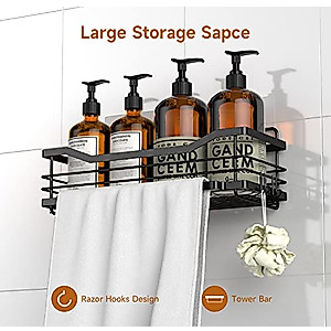 Hesento 4-Pack Shower Caddy, Strong Adhesive Shower Organizer Shelf with 2 Hooks, No Drilling Rustproof SUS304 Stainless Steel Shower Shelves for Bathroom, Toilet, Kitchen (Matte Black)