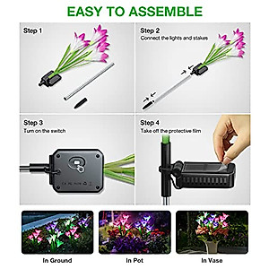 NEEMO Solar Outdoor Lights 4 Pack, Solar Garden Lights with Large Lily Flowers, 7-Color Changing Solar Pathway Lights, Solar Powered Landscape Lights for Garden Patio Yard (Bigger Solar Panel)