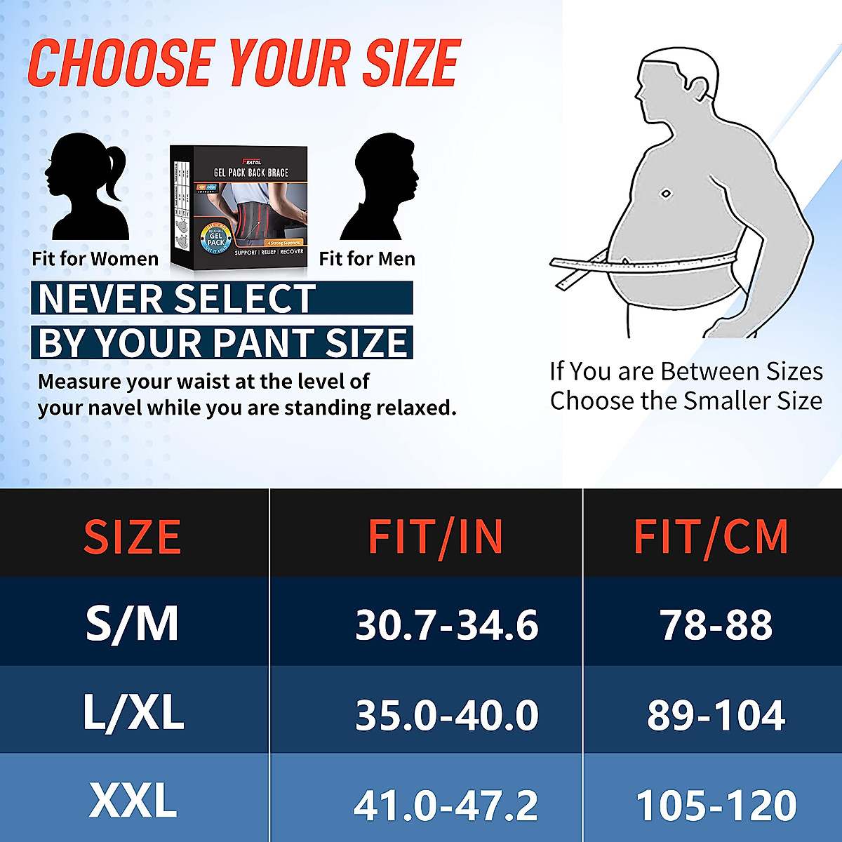 FEATOL Gel Pack Back Brace,Lumbar Support for Back Pain Relief, Herniated Disc, Sciatica, Scoliosis - Breathable Material Design with Heat & Ice Gel Pack for Men & Women| Large/X-Large