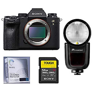 Sony Alpha a9 II Mirrorless Digital Camera Body, ILCE9M2/B Speedlight Bundle with Flashpoint Zoom Li-on X R2 TTL On-Camera Flash and Accessories