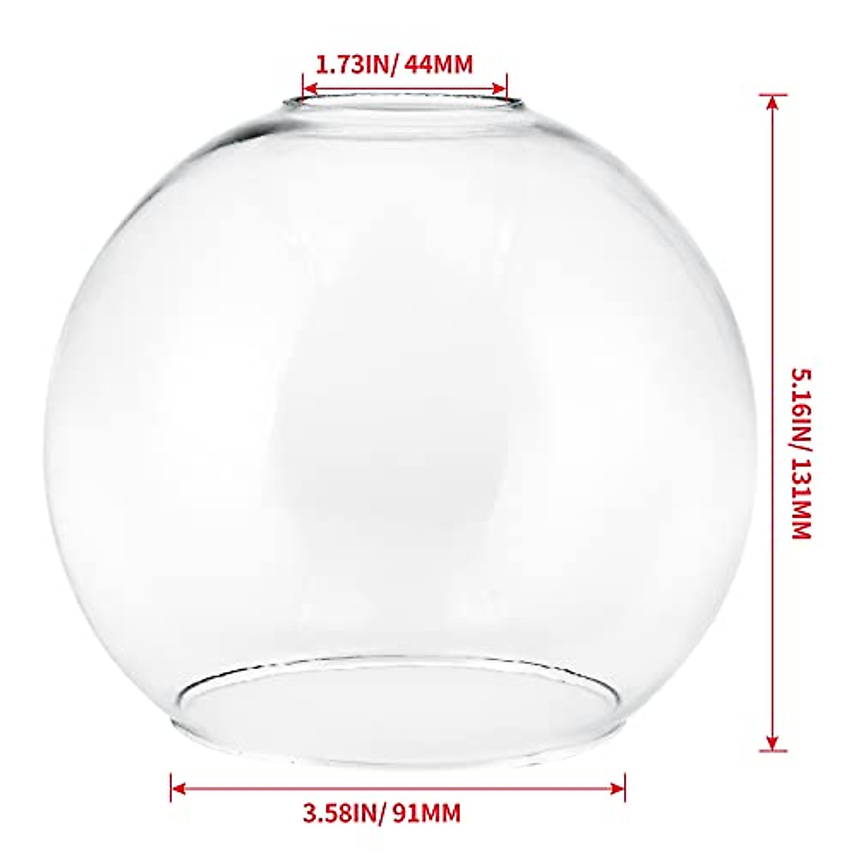 Skelang Clear Glass Shade, Globe Lampshade with 1.73" Fitter Opening, Fixture Replacement Globes for Pendant Light, Lamp, Wall Sconce