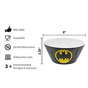 Zak Designs DC Comics Dinnerware 3 Piece Set Includes Plate, Bowl, and Water Bottle, Non-BPA, Made of Durable Material and Perfect for Fans (18/8 Stainless Steel, Batman)