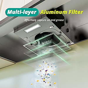 FIREGAS Range Hood 36 inch Under Cabinet, Ducted/Ductless Convertible Kitchen Hood, Stainless Steel Vent Hood with LED Light,2 Speed Exhaust Fan, Silver