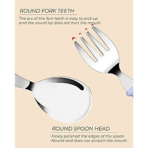 10 pcs Toddler Utensils, Stainless Steel Toddler Silverware Set with Round Handle, Baby Forks for Self Feeding, 5 Toddler Forks and 5 Toddler Spoons, BPA Free