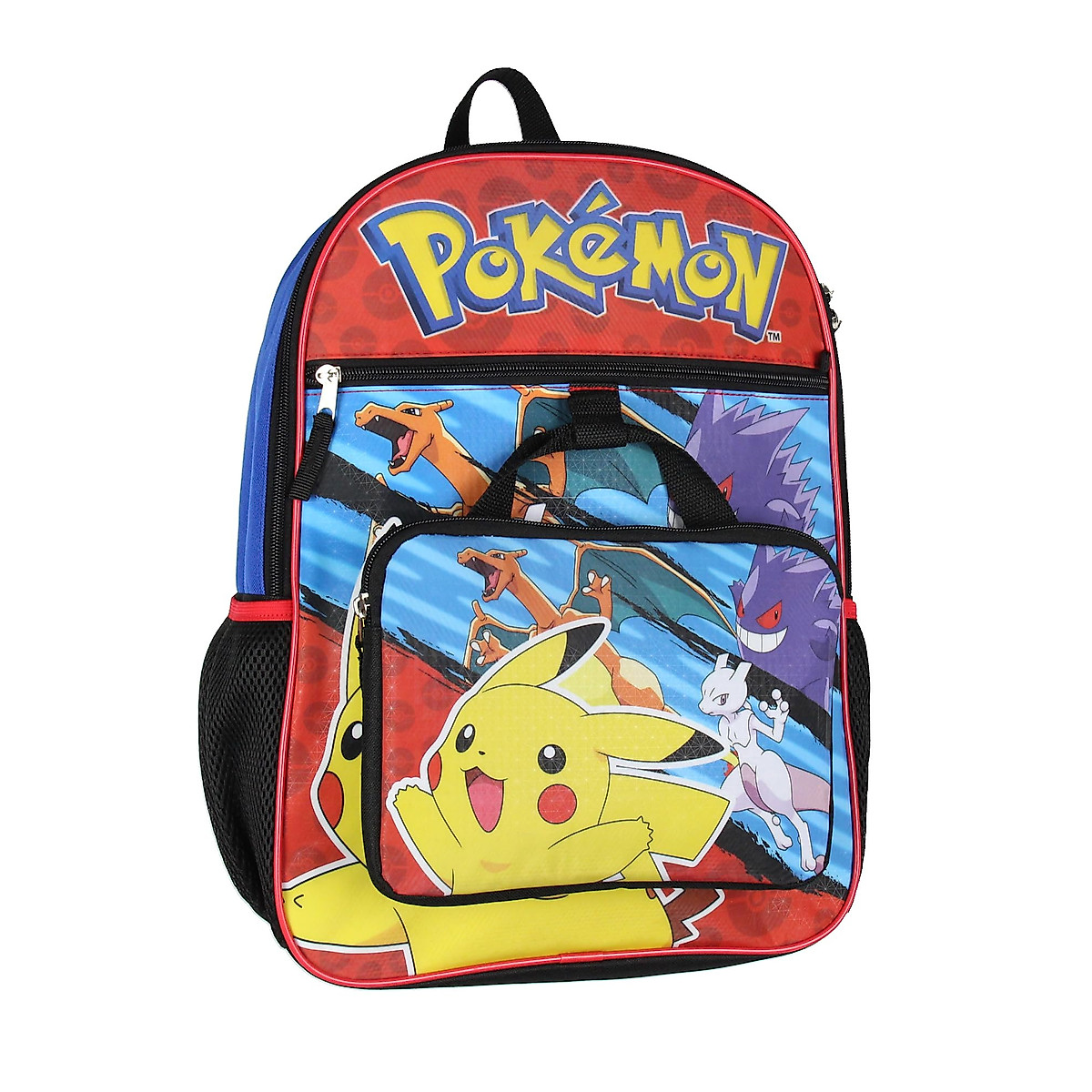 Pokemon 5 PC Backpack Set With Padded Card Carrier, Pencil Case, Insulated Snack Bag, and Pokeball Stress Toy