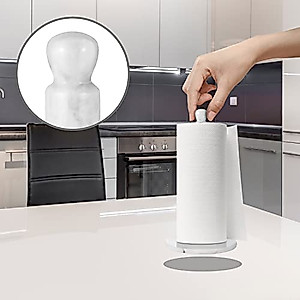 Flexzion Marble Paper Towel Holder - White 12-inch Paper Towel Holder Countertop - Paper Towel Stand with Weighted Marble Base for Standard and Jumbo Size Paper Rolls