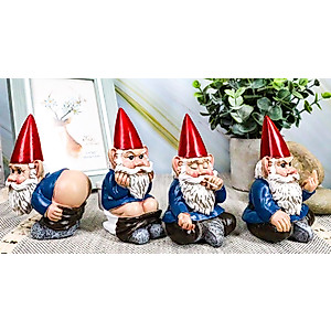 Ebros 4" Tall Badass Naughty Magical Gnome Mooning Figurines Collectible Set of 4 Whimsical Dwarf Gnomes Dwarves Fairy Garden Accessory Decors