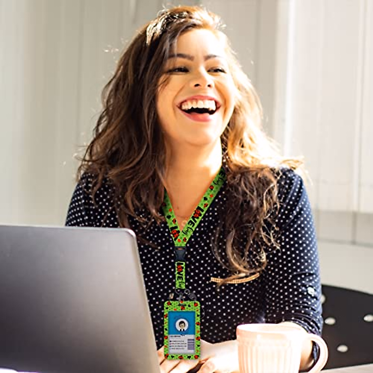 Ladybug Love Lanyards for Id Badges, Cute Badge Reel Heavy Duty with Carabiner Clip, Fashionable ID Badge Holder with Breakaway Lanyard, Teacher Nurse Office Christmas Gifts