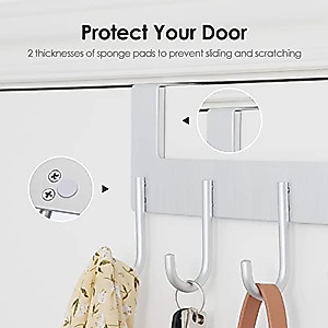 ACMETOP Over The Door Hooks, Aluminum Door Hanger Hook with 5 Coat Hooks for Hanging, Heavy Duty Over The Door Coat Rack for Towel, Bag, Robe, Back of Bathroom, Silver