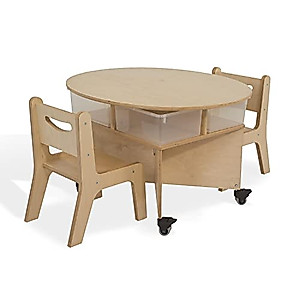 Whitney Brothers WB1816 Mobile Collaboration Table with Trays, Natural UV, 29.5x36x22