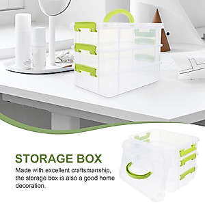VILLCASE 3-Tiers Stack Carry Storage Box, Transparent Stackable Storage Bin with Handle Lid Latching, Plastic Storage Container Box for Organizing Stationery, Sewing, Art Craft