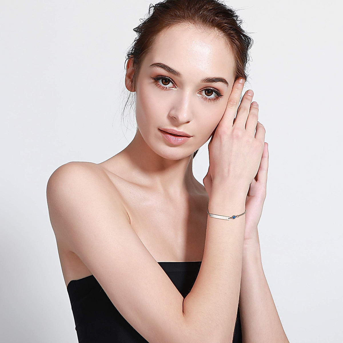 MeMeDIY Personalized Birthstone Bracelets Customized Gift Birthday Engraving for Women Girlfriend Mom Auntie Sister Best Friend Stainless Steel Friendship Adjustable (Silver Color)