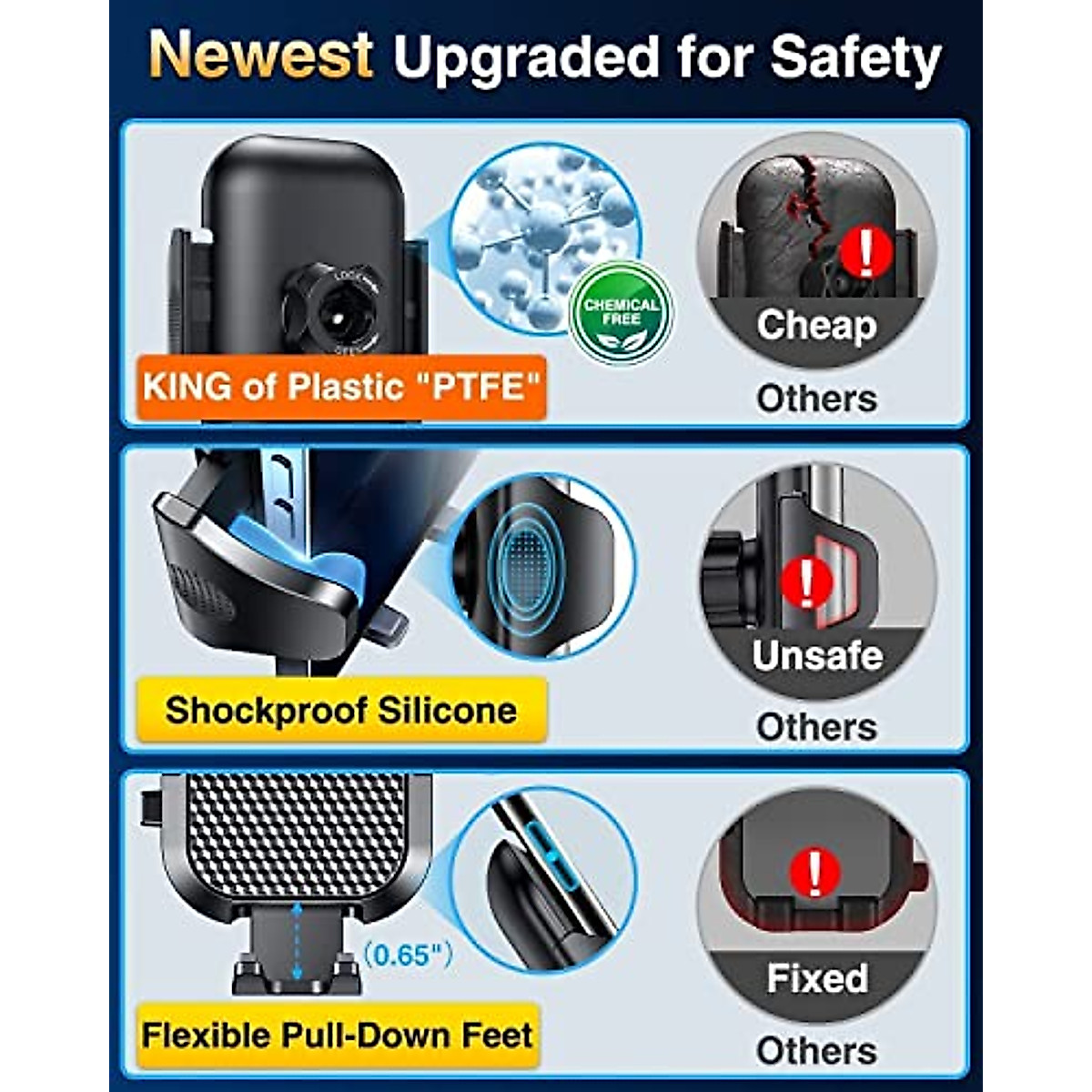 VANMASS TOP Car Phone Holder [Military-Grade Suction & Vent Clip] Cell Phone Mount for Car Dashboard Windshield Vent, Truck Automobile Cradles Dash Stand Bracket for iPhone 14 Pro Max 13 12 11 Android