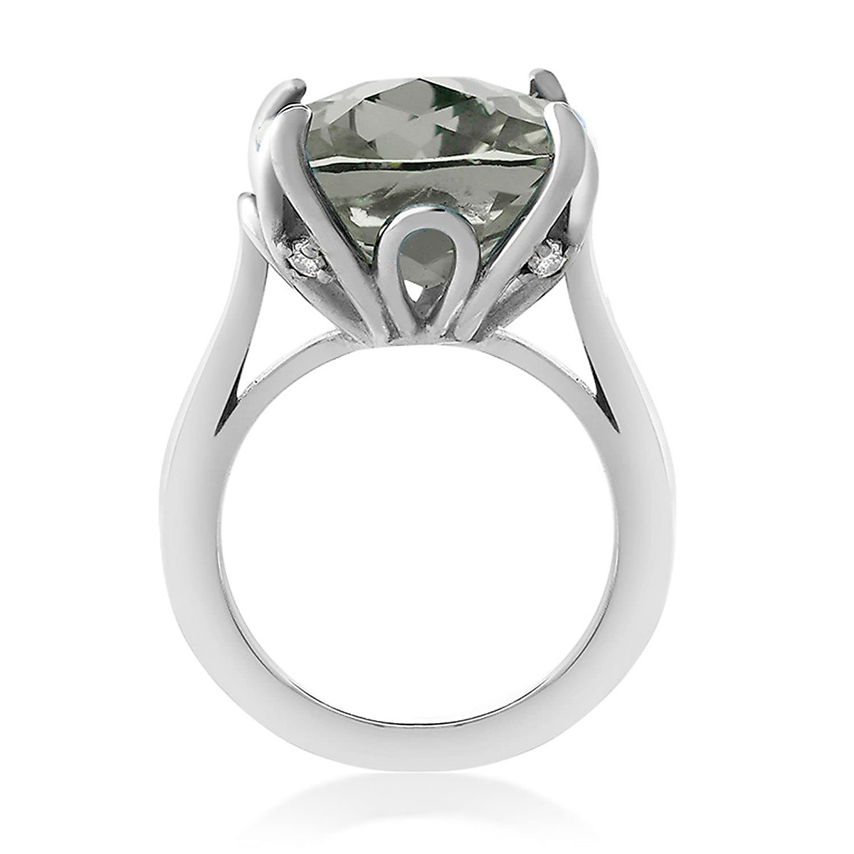 Gem Stone King 925 Sterling Silver Green Prasiolite Engagement Ring For Women (9.72 Cttw, 14MM Cushion Checkerboard, Size 7)