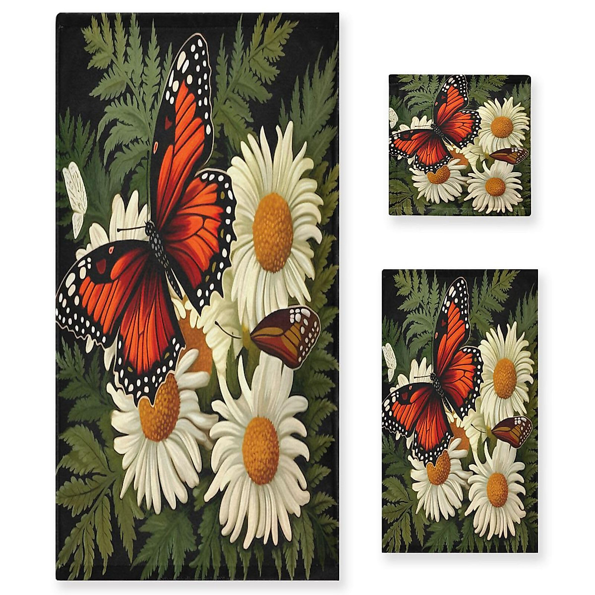 Flradish Daisy Butterfly Towels 3 Pack Bath Towels for Bathroom Set Soft Cotton Highly Absorbent Lightweight & Quickdry Towel Set 1 Bath Towel,1 Hand Towel,1 Washclothe