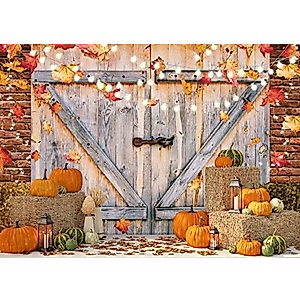 LYCGS 10X8FT Fall Thanksgiving Backdrop Autumn Pumpkin Harvest Barn Background Hay Maple Leaves Baby Shower Banner Supplies Photo Booth Prop X-53