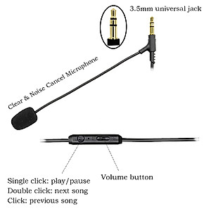 RUKUHOT Boom Mic Cable for Gaming Headsets,Microphone Audio Cable Mute Volume Control for Playstation PS4 or Xbox One Controller, PC,3.5mm Jack Gaming Headphone Mic-Black