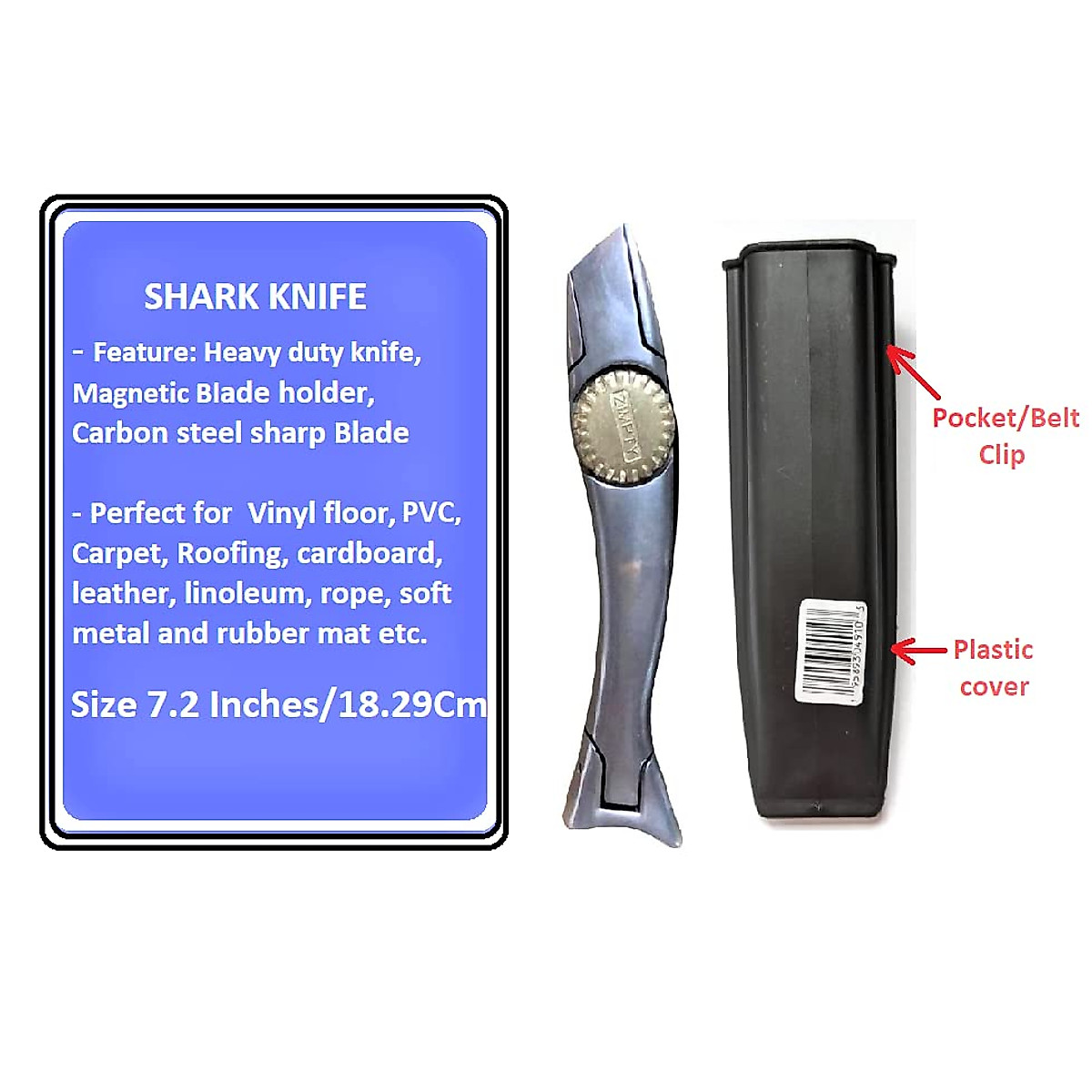 Zimpty shark knife with utility knife and 10 pcs blades combo | Box Cutter Heavy Duty Shark Knife Vinyl Knife Utility Knife Roofing Knife Delphin Dolphin Carpet Knife