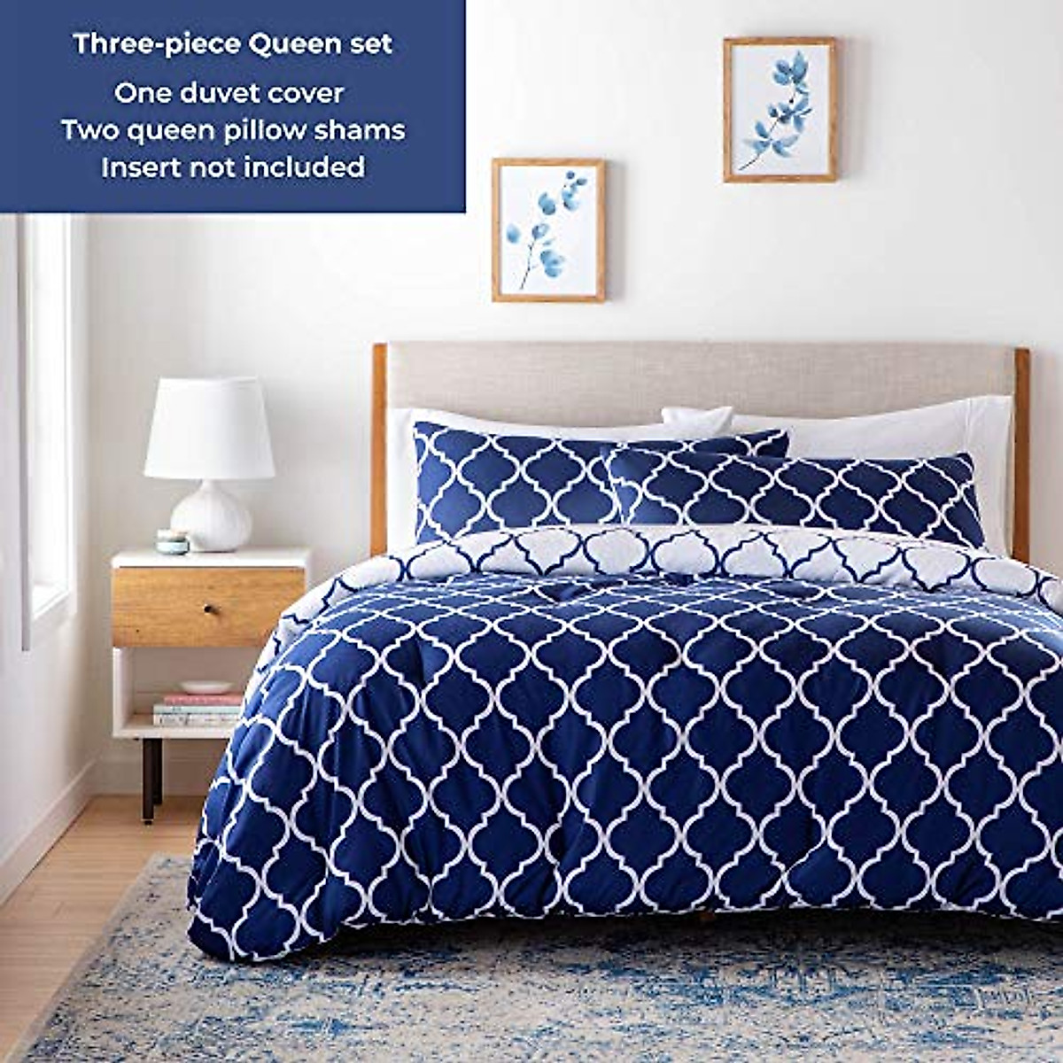 LINENSPA All Season Hypoallergenic Down Alternative Microfiber Comforter, Oversized Queen, Blue/White