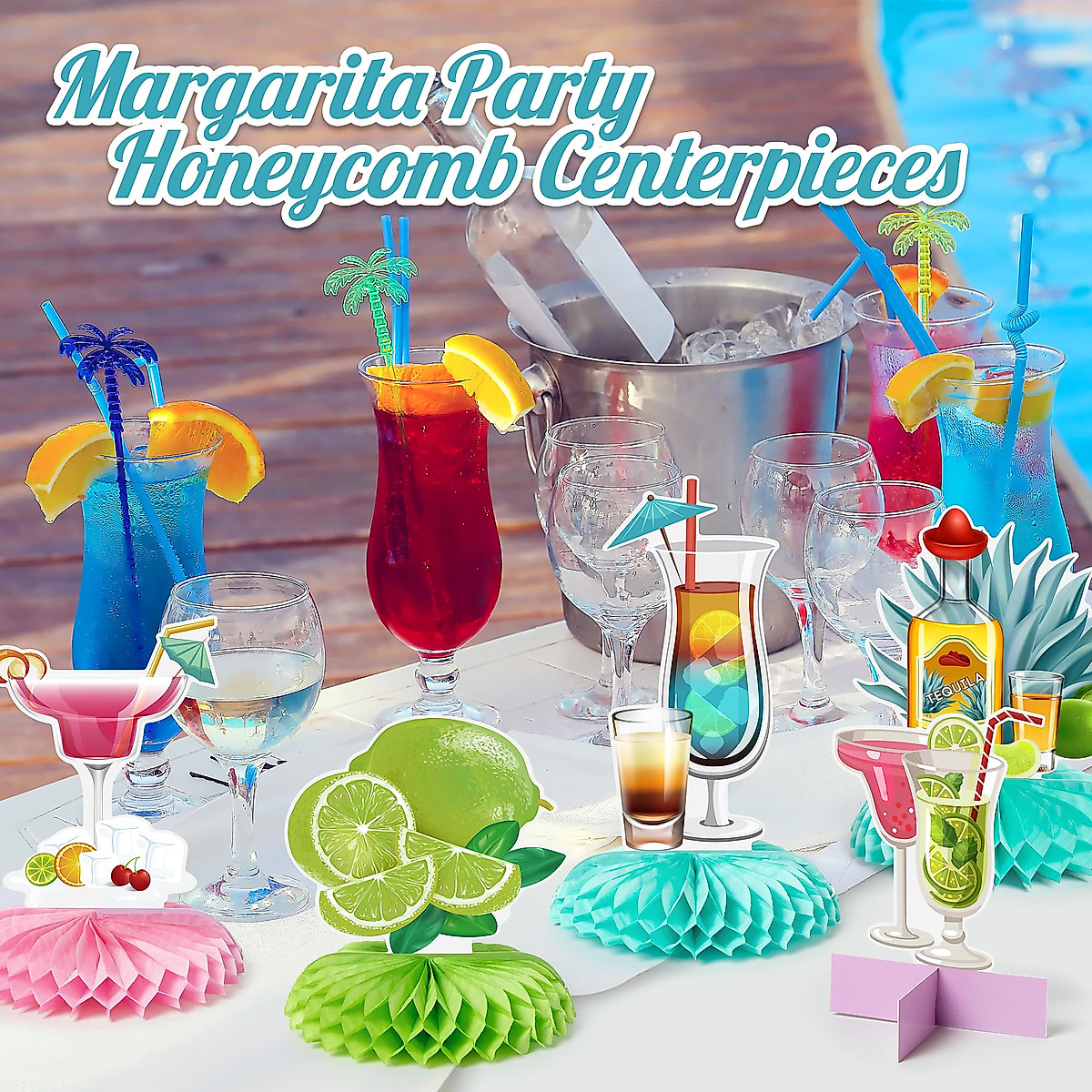 EmmgHen 9Pcs Margarita Honeycomb Centerpieces Margs and Matrimony Bachelorette Party Decorations Mexican Fiesta Tropical Cocktail Martini Tequila Themed 3D Table Topper Decor for Bridal Shower Wedding
