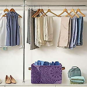 KEEPREAL Large Storage Basket Bin Purple Mandala Boho Storage Cube Box Foldable Canvas Fabric Collapsible Organizer with Handles for Home Office Closet