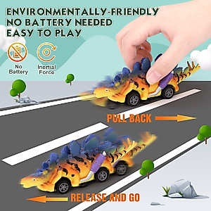 Qizebaby Kids Dinosaur Toys Pull Back Cars, 6PCS Dinosaur Toys for 2 3 4 5 Year Old Boys Girls, Boy Toys for 3-5 Years Old, Dinosaur Car Toy Set, Kids Christmas Birthday Gift