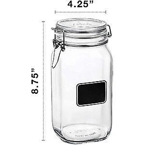 Bormioli Rocco Fido Collection, 2 Pack, 50.75 Oz. Food Storage Glass Jars, With Chalkboard, Airtight Rubber Seal & Glass Lid, With Steel Wire Clamp, Made In Italy.