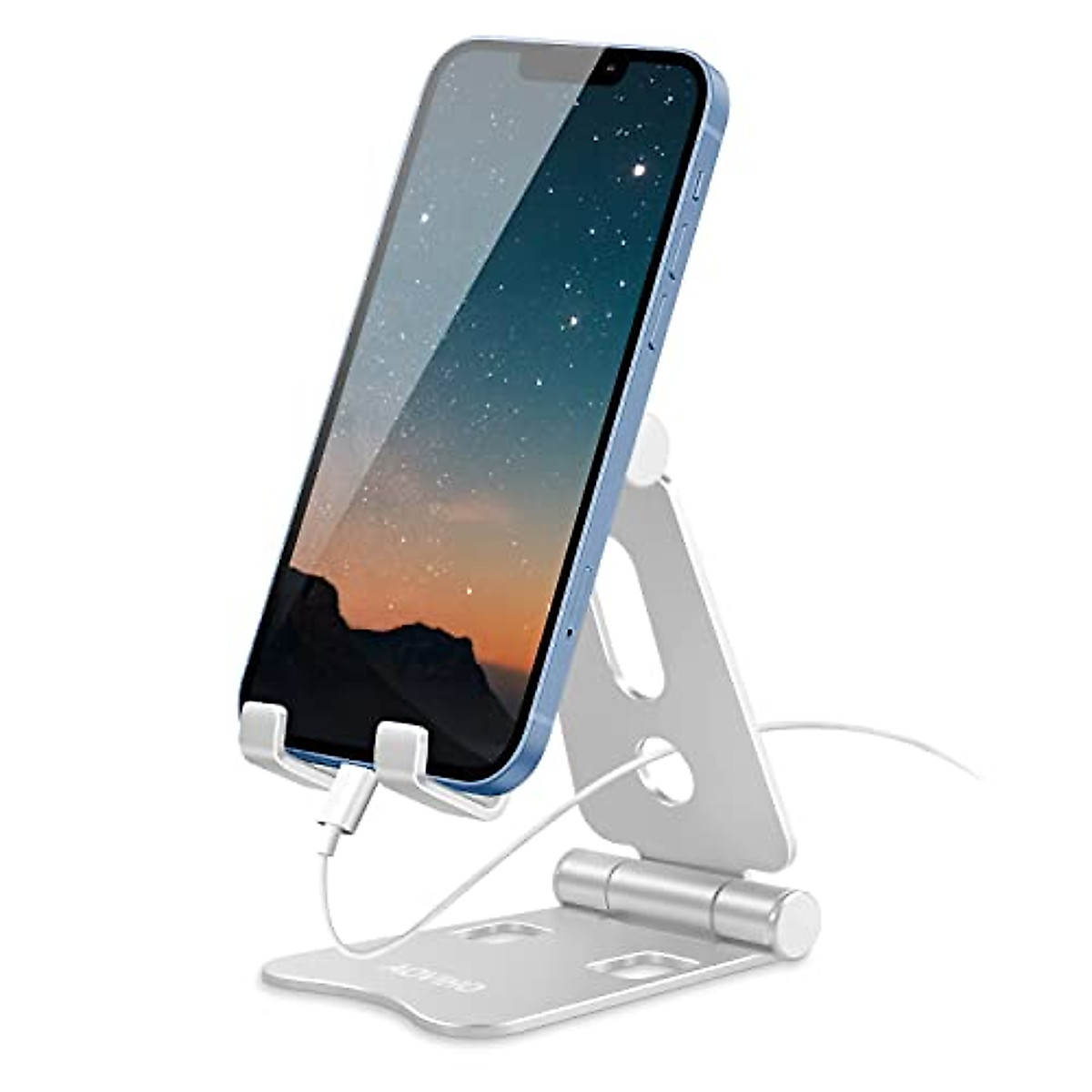 Aoviho Adjustable Phone Stand Holder Cell Phone Holder, Updated Fully Foldable Desk Dock Cradle for iPhone 12 13 11 Pro X XR XS max 8 7 6 Plus Samsung iPad Mini Kindle (Silver)