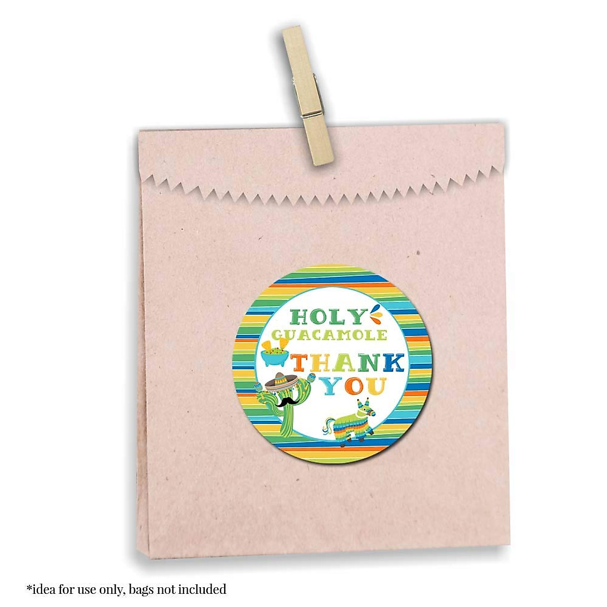 Holy Guacamole Fiesta Celebration Thank You Sticker Labels for Boys, 40 2" Party Circle Stickers by AmandaCreation, Great for Party Favors, Envelope Seals & Goodie Bags