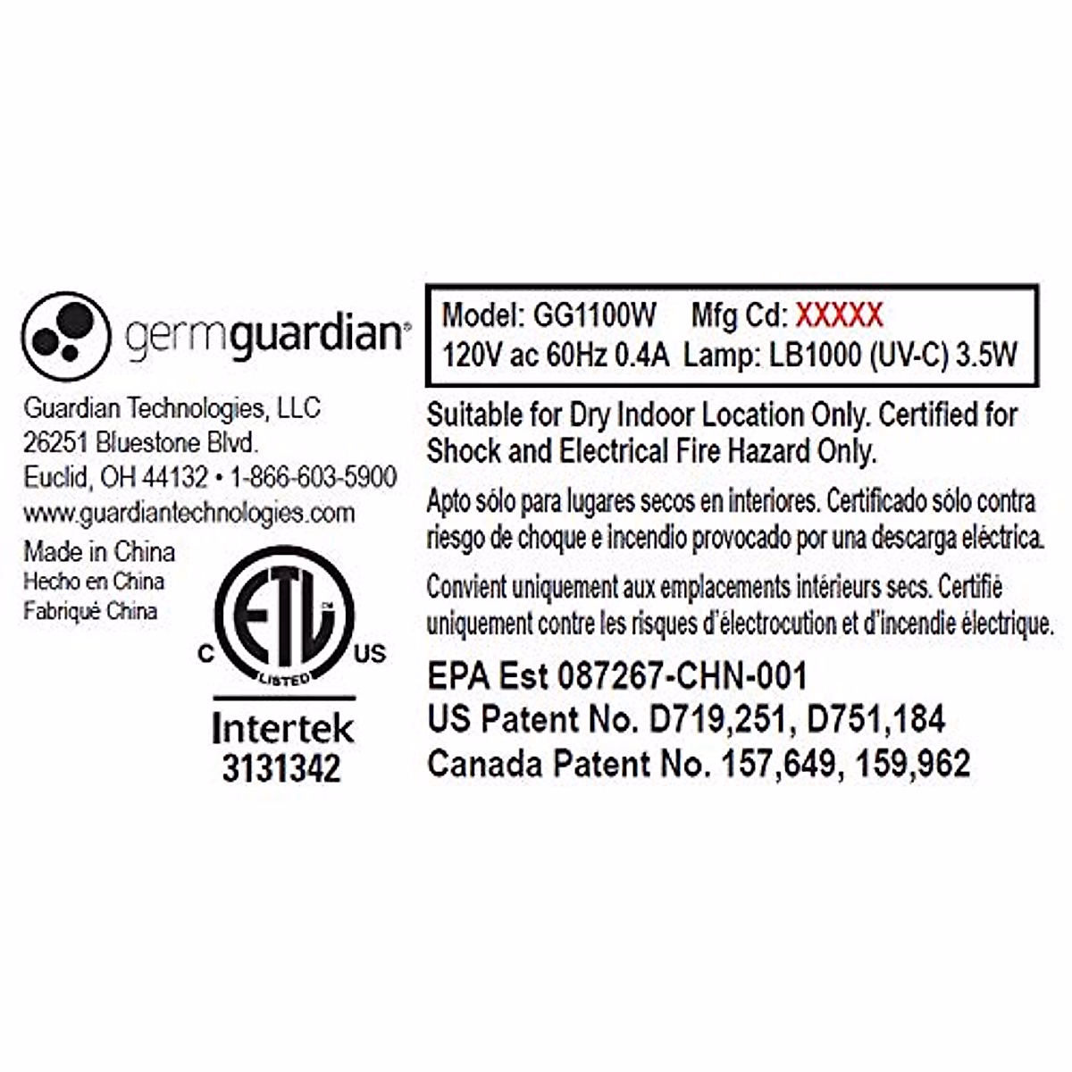 germguardian Germ Guardian Technologies Pluggable UV-C Sanitizer, Deodorizer, Kills Germs, Freshens Air and Reduces Odors from Pets, Smoke, Mold, Cooking and Laundry (2, Crystal White) (GG1100W2PK)