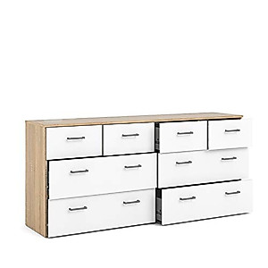 Tvilum 8 Drawer Double Dresser, Oak Structure, White