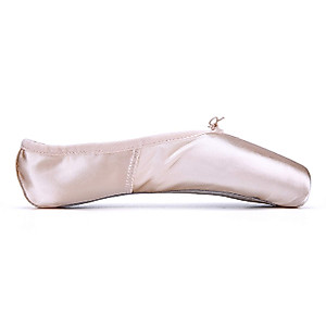 WENDYWU Professional Ballet Pointe Shoes for Kids Girl and Ladies Pink PU Soled Ballet Pointe Dance Shoes with Toe Pads (Pink,8)