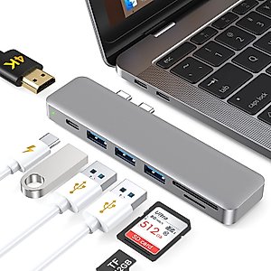 Adapter for MacBook Pro/Air M1 2022/2021/2020, 7 in 2 USB-C Hub with 4K HDMI, Thunderbolt 3(100W PD), USB-C & 2 USB 3.0, SD/TF Card Reader, Type C Dongle for MacBook Pro Air 13" 15" 16" (D)