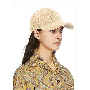 YCMI Lamb-Wool Baseball Hats for Women Winter-Warm Baseball Cap Adjustable (Beige, M -L)