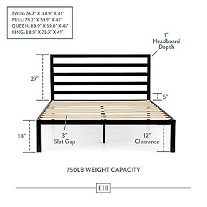Edenbrook Cassidy Metal Platform Bed Frame with Metal Headboard - Box Spring Not Required - Wood Slat Support,Black,Twin