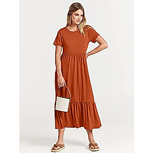 ANRABESS Women's Summer Casual Short Sleeve Crewneck Swing Dress Casual Flowy Tiered Maxi Beach Dress with Pockets 727zongse-S