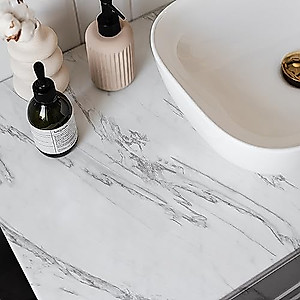 POVODA Marble Contact Paper for Countertops Peel and Stick Wallpaper Removable for Cabinets Drawers Countertops Kitchen Bedroom Furniture Waterproof Self Adhesive 11.8x78.7 inches, White