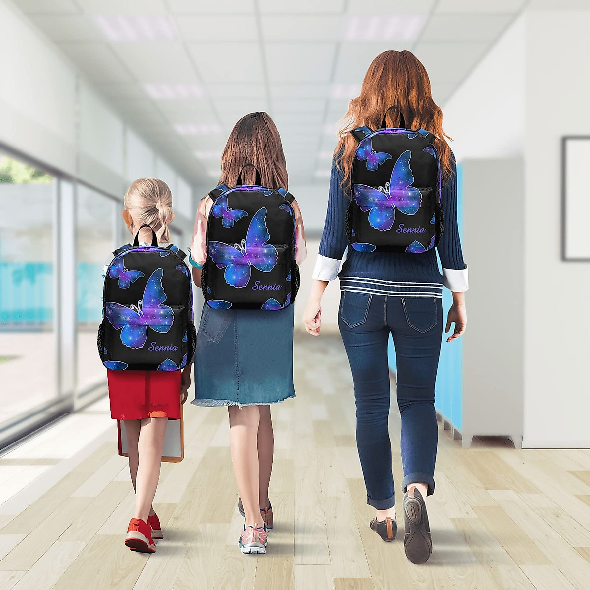 Personalized School Backpack,Galaxy Butterfly Custom Casual 17 Inch Durable Bag for Girls Boys