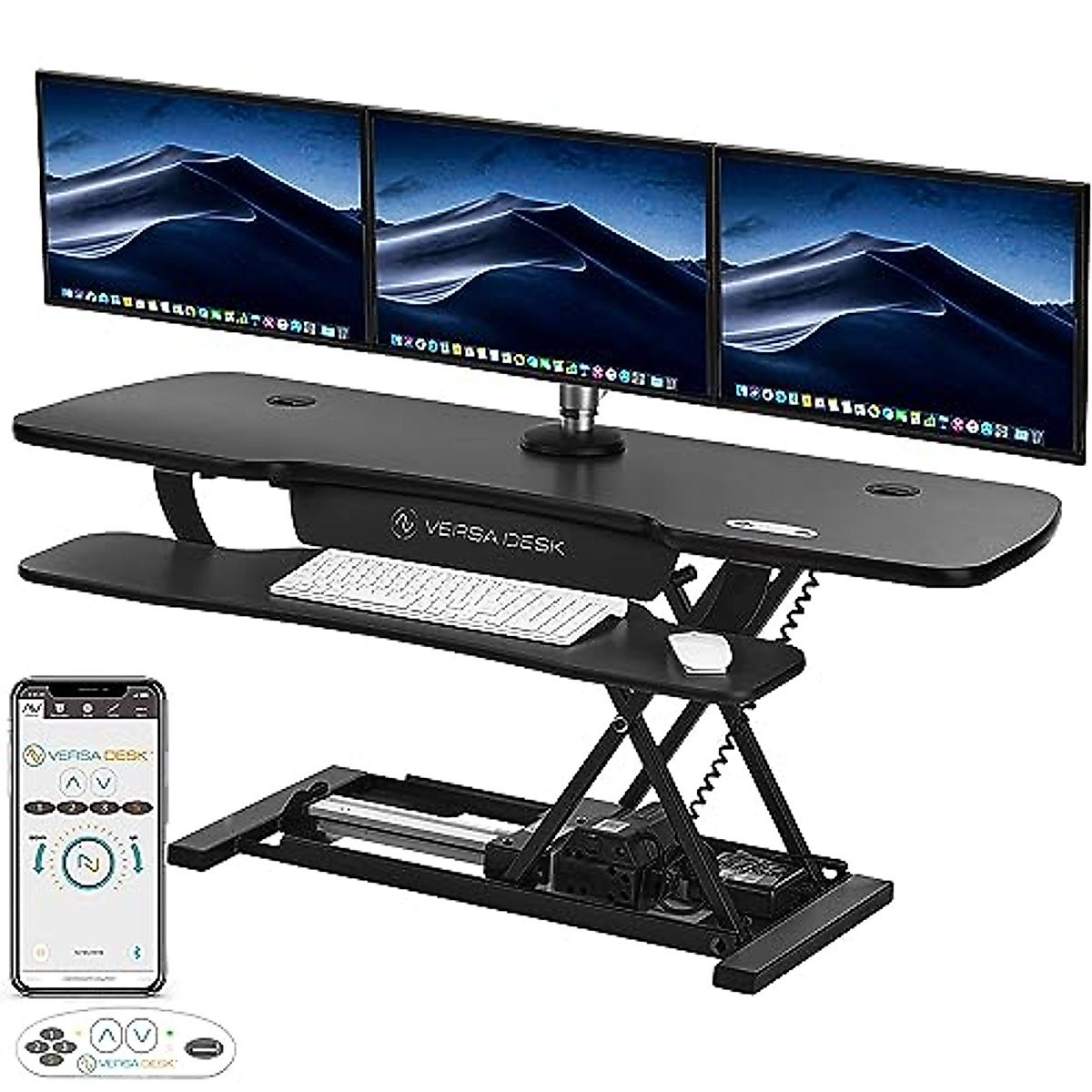VERSADESK Elite Standing Desk Converter, 48" Wide X-Large PowerPro Elite Electric Height Adjustable Desk Riser with Programmable App Control, Hold 80 lbs, Keyboard Tray, USB Port Charger, Black