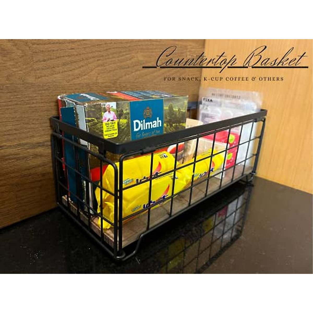 Metal Wire Storage Basket Bin for Toilet Paper, Coffee Pod cups, Towel, Shampoo, Toilet Tank Tray Decor Box, Kitchen basket for Countertop Cabinet Laundry, Bathroom Basket Toilet Tray- Black SHIN·YIK