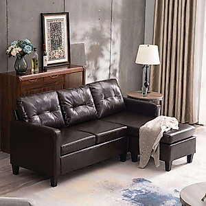 TNHS Convertible Sectional Sofa Couch Faux Leather L-Shaped Home Furniture with Cushion Brown TNHS Sofa Sofa Bed Sleeper Sofa Sectional Sofa Couches for Living Room Sofas for Living Room