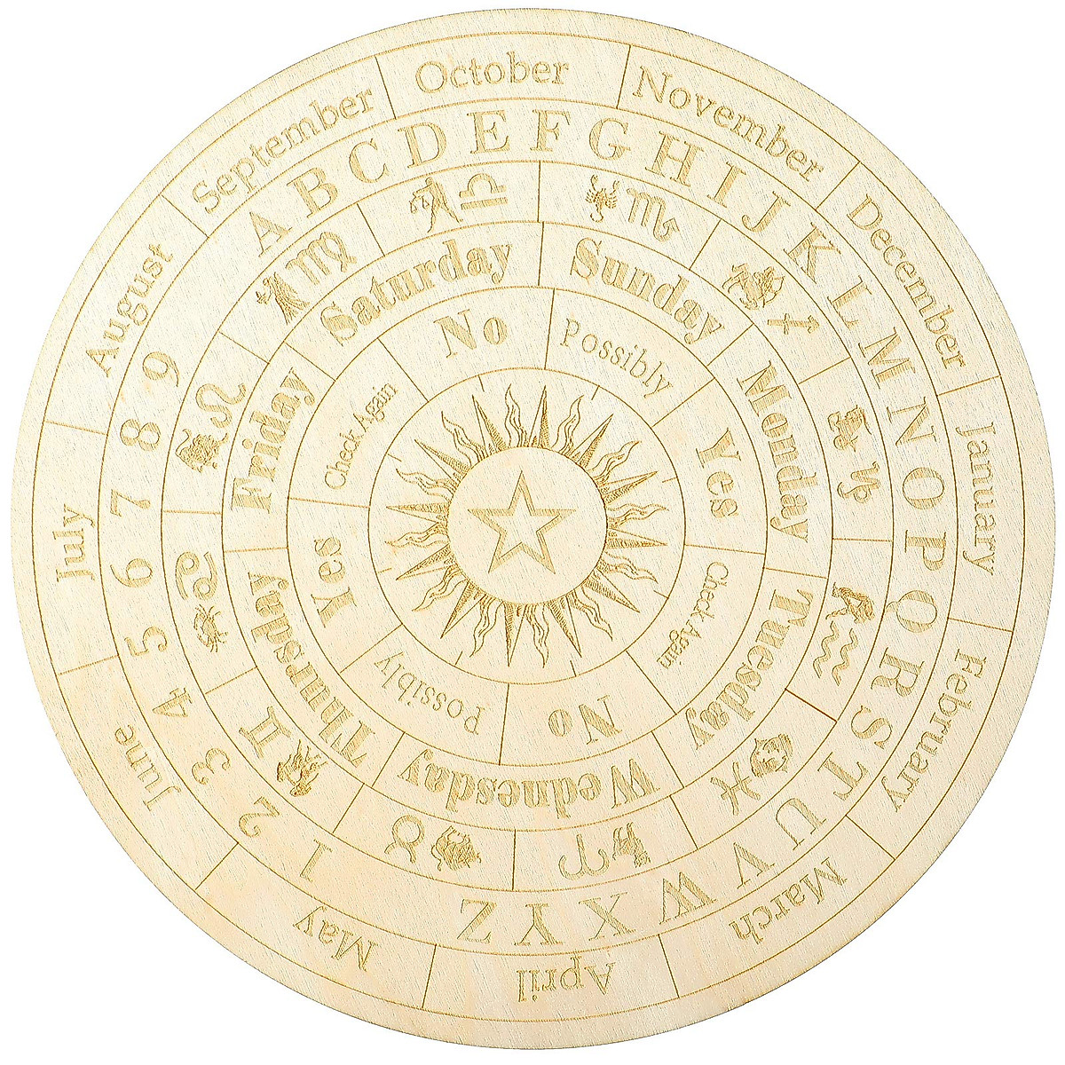 Star Pendulum Board Wooden Dowsing Board Divination Metaphysical Message Board for Witchcraft Wiccan Altar Supplies Kit Beginner Witchcraft Supply, Round Shape (9.8 Inch)