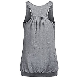 Miusey Workout Clothes Womens Round Neck Sleeveless Relaxed Yoga Racerback Flowy Loose Fit Cotton Summer Ribbed Shirts Yoga Tank Tops XXL Gray