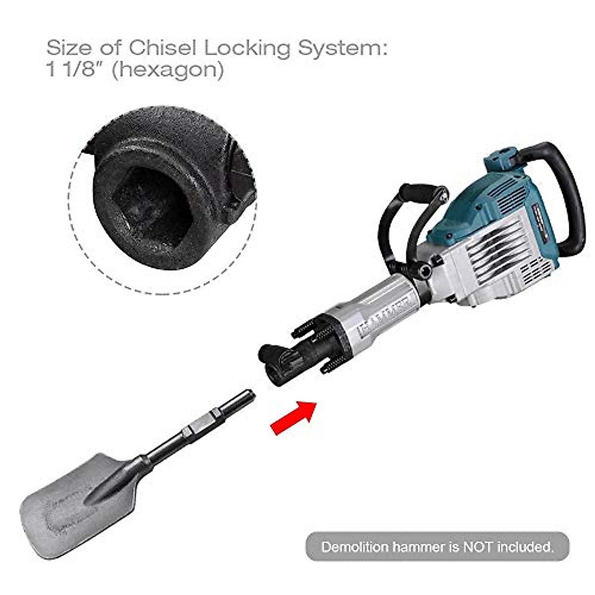 Yescom Clay Spade Chisel Bit Steel for 1-1/8" Hex Shank Electric Demolition Jack Hammer Scoop Shovel Attachment