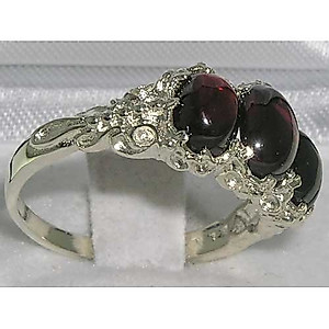 925 Sterling Silver Natural Garnet Womens Trilogy Ring - Size 5.75