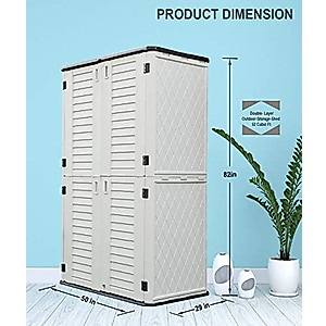 HOMSPARK Vertical Storage Shed Weather Resistance, Double-layer Outdoor Storage Cabinet Multi-purpose for Backyards and Patios Accessories, (50 in. L x 29 in. W x 82 in. H, 52 Cubic Feet, Cream White)